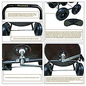 Persevere Garden Hose Reel Cart with 4 Wheels 5/8Inch x 300ft Frame Material Stainless Steel Classic Water hose reel mobile carts Watering Outdoor Yard/Lawn/Farm（Wood Grain Color)