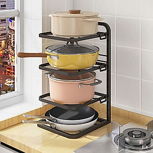 STARNOONTEK Under Sink Organizers and Storage, Kitchen 4 Tiers Adjustable Pots Organizer Space Saving Pan Rack for Under Sink Cabinet Countertopm,Black