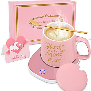 Coffee Mug Warmer & Best MOM Ever Mug Set, Mug Warmer for Desk, Birthday for Mom from Daughter, Son