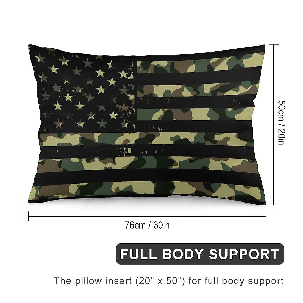Pillow Case Cushion Standard Queen Size American Flag Green Camouflage Pillowcases American Flag with Green Camo Oblong Cushion Cover Pillow Zippered Pillow Case Bed Decor 20"x30"