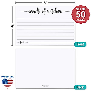321Done Words of Wisdom Card (50 Cards) 4" x 6" - Blank Advice Cards for Wedding Bridal Shower Baby Shower Mr and Mrs Bride and Groom Graduation - Made in USA - White