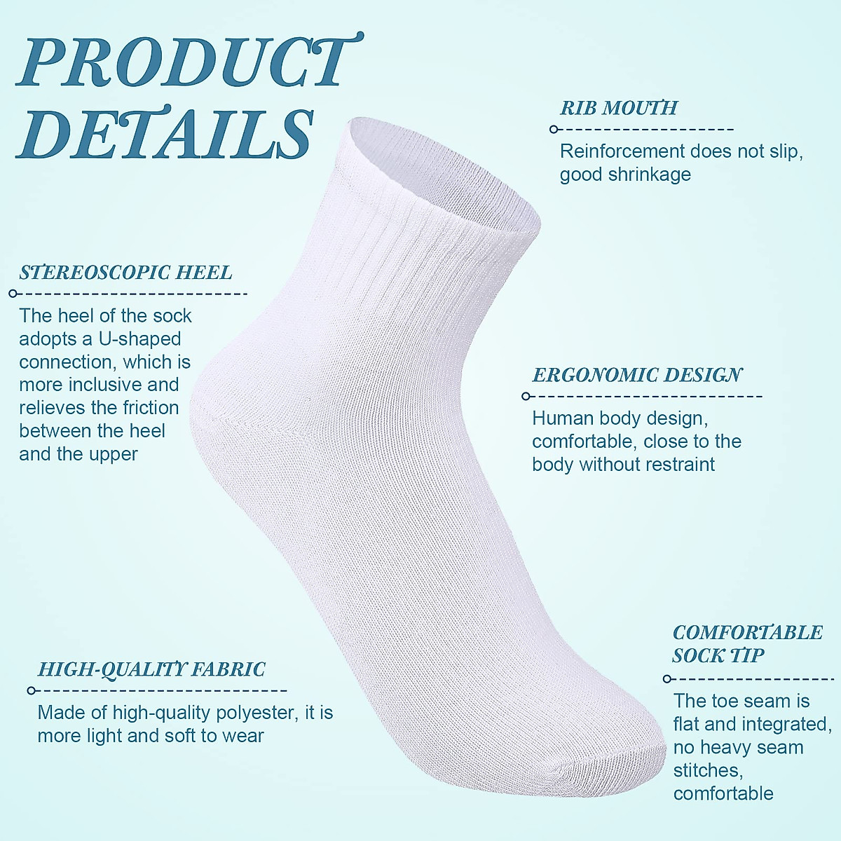 Tarpop 48 Pairs Men Quarter Ankle Socks Athletic Socks Moisture Wicking Bulk Crew Casual Sports(White)