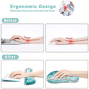 Keyboard Wrist Rest Pad and Mouse Pad Memory Foam Ergonomic Support Mouse Pad Set for Office Gaming Easy Typing Green Fluid