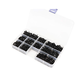 LBY 1000pcs M2.3 M2.6 Truss Head Self Tapping Screws, Wafer Head Screws, Pan Head with Washer Screw 10 Sizes Self Tapping Screws Assortment Kit, Carbon Steel (Blacking)