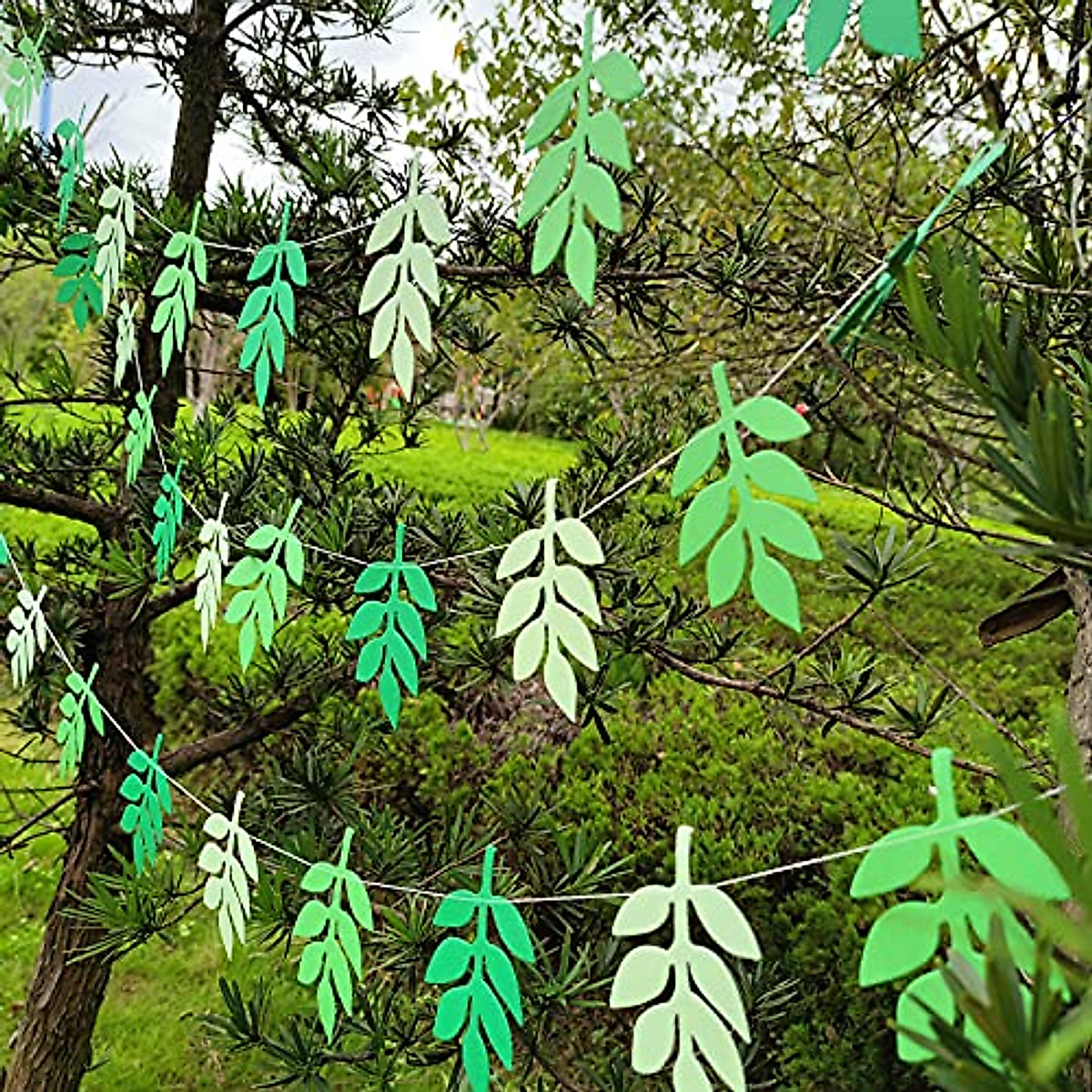Mybbshower Green Paper Leaf Garland for Spring Party Backdrop 30 Ft Banner Birthday Wedding Decoration