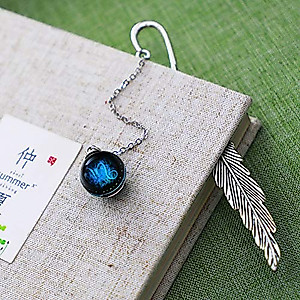 Konrisa Metal Bookmarks for Women Men Classical Bookmarks Feather Shape with Luminous Bead Constellation Creative Reader Gifts Kids Girls Reading Lovers