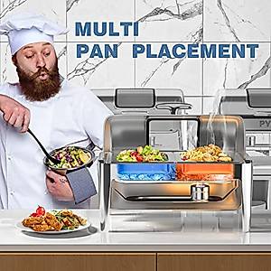 PYY Roll Top Chafing Dish Buffet Set, 9 QT Stainless Steel Chafing Server Set for Catering Commercial Chafers Buffet Warmer for Parties, Wedding, Banquet, Events (2 Half-Size)