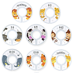 HarperLynn Baby Closet Dividers - Set of 8 Jungle Safari Nursery Clothes Organizers - Size Newborn Infant to Toddler - Elephant Lion Giraffe Zebra Designs