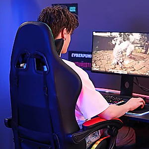 Gaming Chair Massage with LED RGB Lights and Footrest Ergonomic Computer Gaming Chair with High Back Video Game Chair with Adjustable Lumbar Support Red and Black