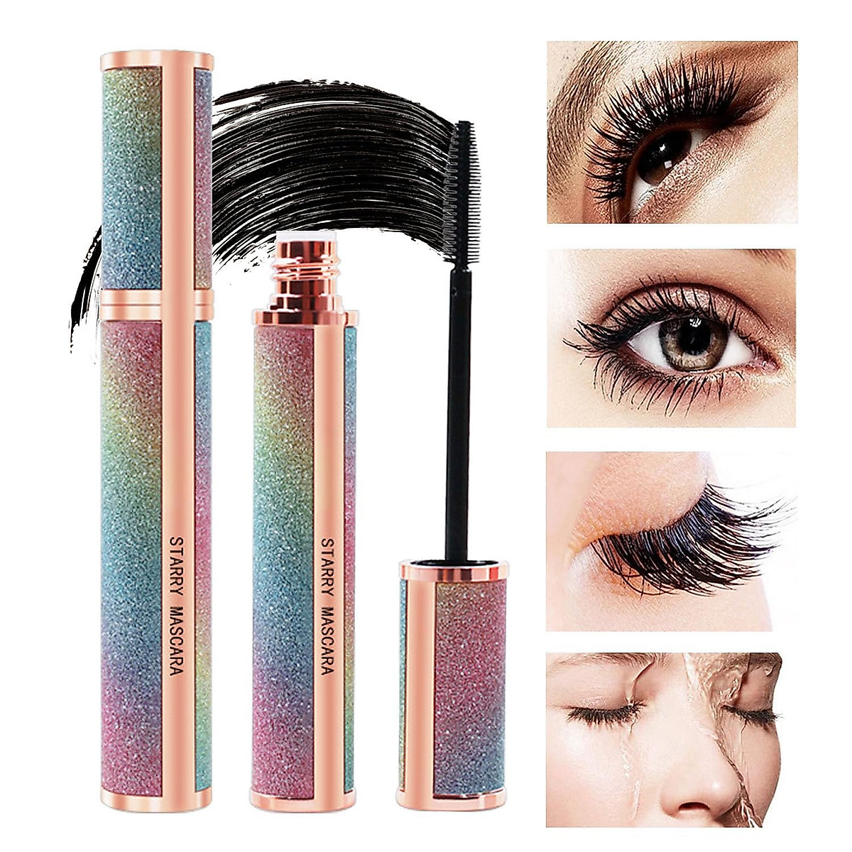 4D Silk Fiber Lash Mascara,Black Mascara Waterproof Voluminous Natural Lengthening,Long-Lasting& Smudge-Proof No Flaking No Clumping Eyelashes All Day Exquisitely Full(Black)