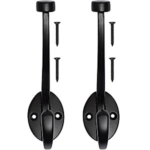 Neighbours Lane Towel Hooks for Bathroom Wall Mounted - Oil Rubbed Bronze Single Prong Wall Hooks for Hanging Coats, Clothes, Bags, Hats, Towels, & More - Pack of 2 Medium-Sized Robe Hooks