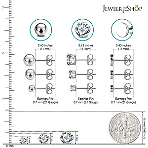 JewelrieShop Earrings Studs Set for Women Stainless Steel CZ Ball Flat Hoop Earing Hypoallergenic Silver Multiple Piercing Ear Stud for Men (15 Pairs, Silver Tone)