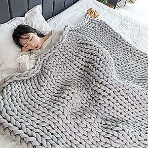 YHzxfz Chunky Knitted Weighted Blanket 60"x80" 20lbs Handmade Non-Shedding Thick Knit Throw Blanket Evenly Weighted Breathable Throw for Bed Sofa Chair Light Grey
