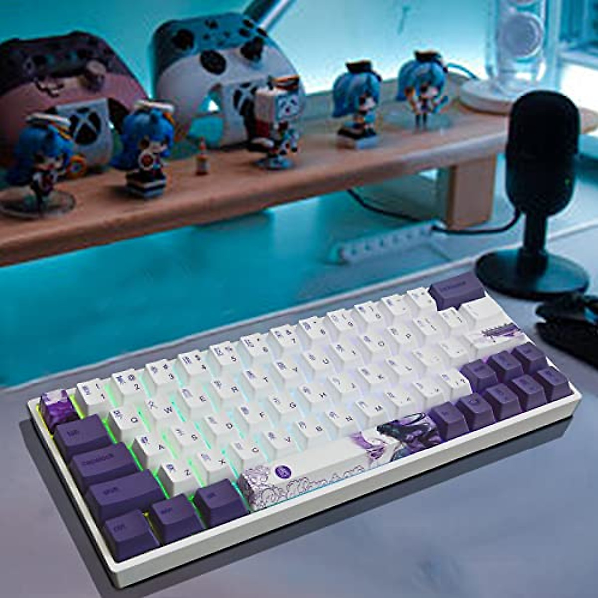 68 Keycap PBT OEM Height Five-Sided Sublimation Compatible with GH60 / GK64 / GK61 / 68/87/104/108 Mechanical Keyboard with Cherry MX Switch Purple Tang Dynasty 64 Keys