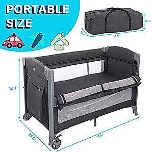 Ktaxon 3 in 1 Baby Bassinet, Bassinet Bedside Sleeper Baby Crib with 3 Levels Height Adjustment, Fast Folding Design and Flexible Wheel with Brake from Newborn to Toddles