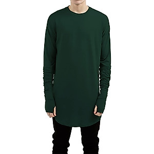 LILBETTER Mens Thumb Hole Cuffs Long Sleeve T-Shirt Basic Tee(Dark Green,Large)