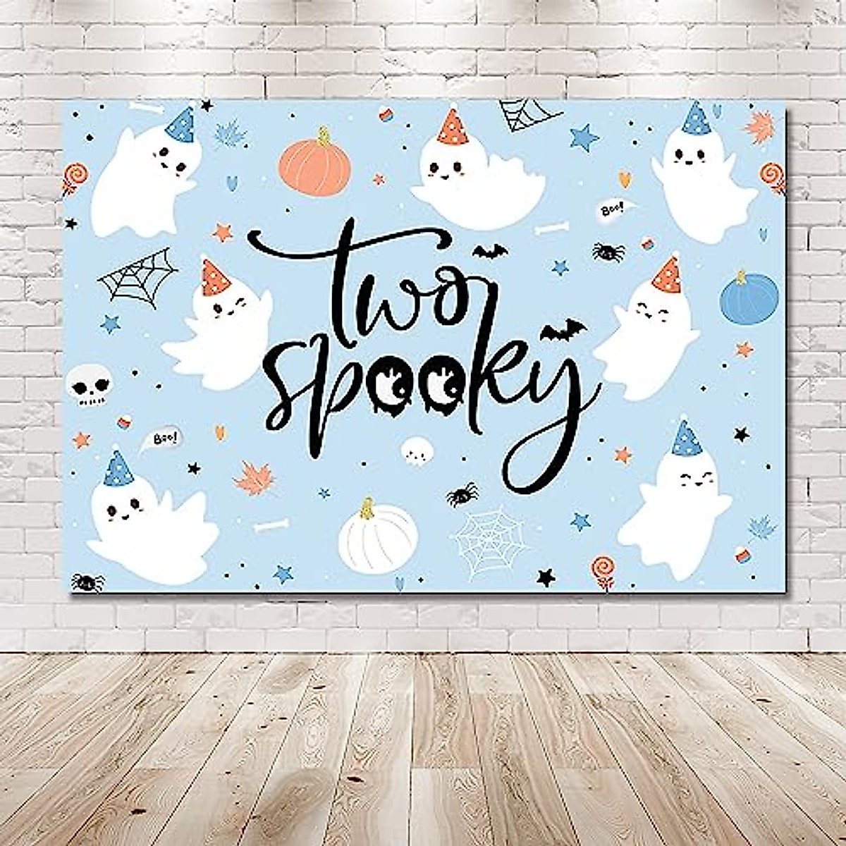 MEHOFOND 7x5ft Halloween Two Spooky Blue Backdrop Little Boo Happy 2nd Birthday Party Decoration Banner Supplies for Boys Spooktacular Happy Booday Photography Background Photo Studio Props