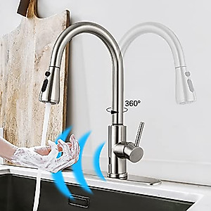 FGKQ Touchless Kitchen Faucet with Pull Down Sprayer, Brushed Nickel High Arc Single Handle Single Hole Commercial Kitchen Sink Faucet for Bar rv