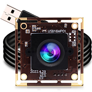 ELP 16 Megapixel USB Camera Module with 75degree No Distortion Lens 3496P 6K Embedded Webcam Board for Computer 16mp CMOS IMX298 USB2.0 Video Raspberry Pi Web PC Camera for 3D printer Bar/QR Code Scan