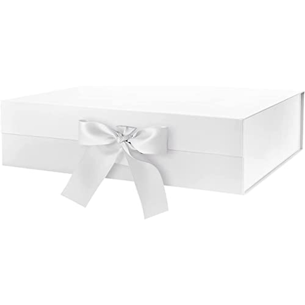 BLK&WH Extra Large Gift box with Ribbon 16.3x14.2x5 Inches, Large White Gift box with Lid for presents, Bridesmaid Proposal box, Big Gift box for Clothes and Large Gifts(Glossy White)