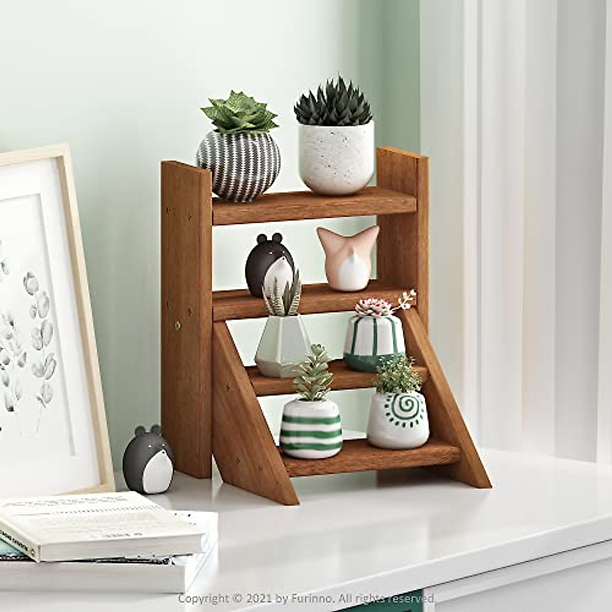 Furinno Tioman Outdoor Planter Staircase, Dark Red Meranti Hardwood