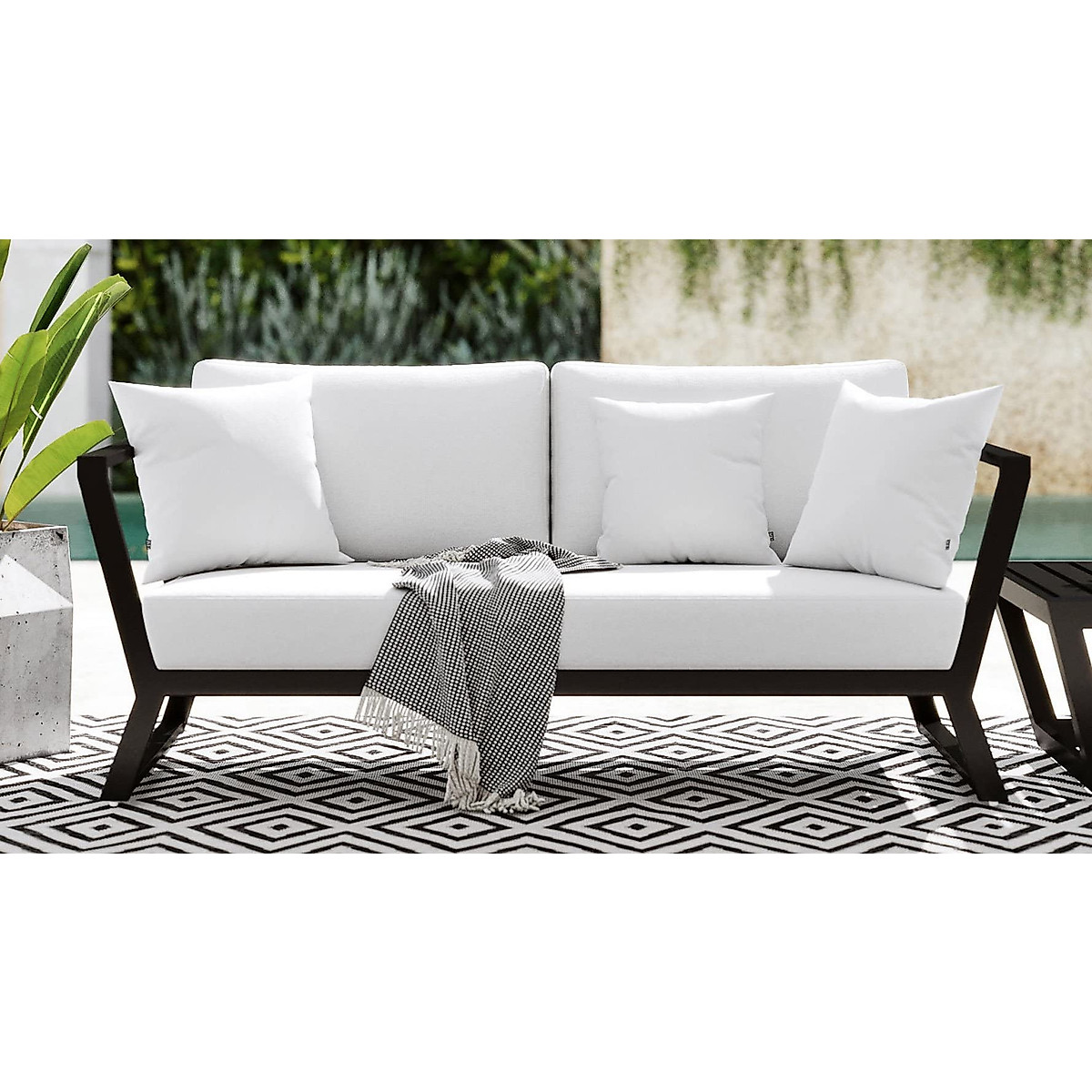 ZURI Modern Outdoor Patio Nadie Stainless Steel Sofa with Quick Drying Cushion - Black/White