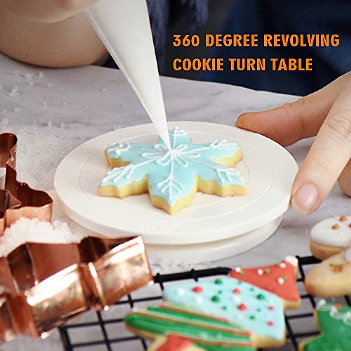 4.7 inch (12cm) Round Cookie Decorating Turntable, Rotating Cake Turntable Stand Baking Decor Plate, Food Contact Safe Plastic - White