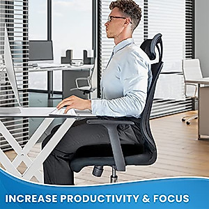 Everlasting Comfort Memory Foam Office Chair Cushion - Extra Wide and Thick Desk Chair Cushion for More Comfort - Butt Pillow Seat Cushion Pad for Leg, Butt, Sciatica, and Back Pain Relief - Car, Work