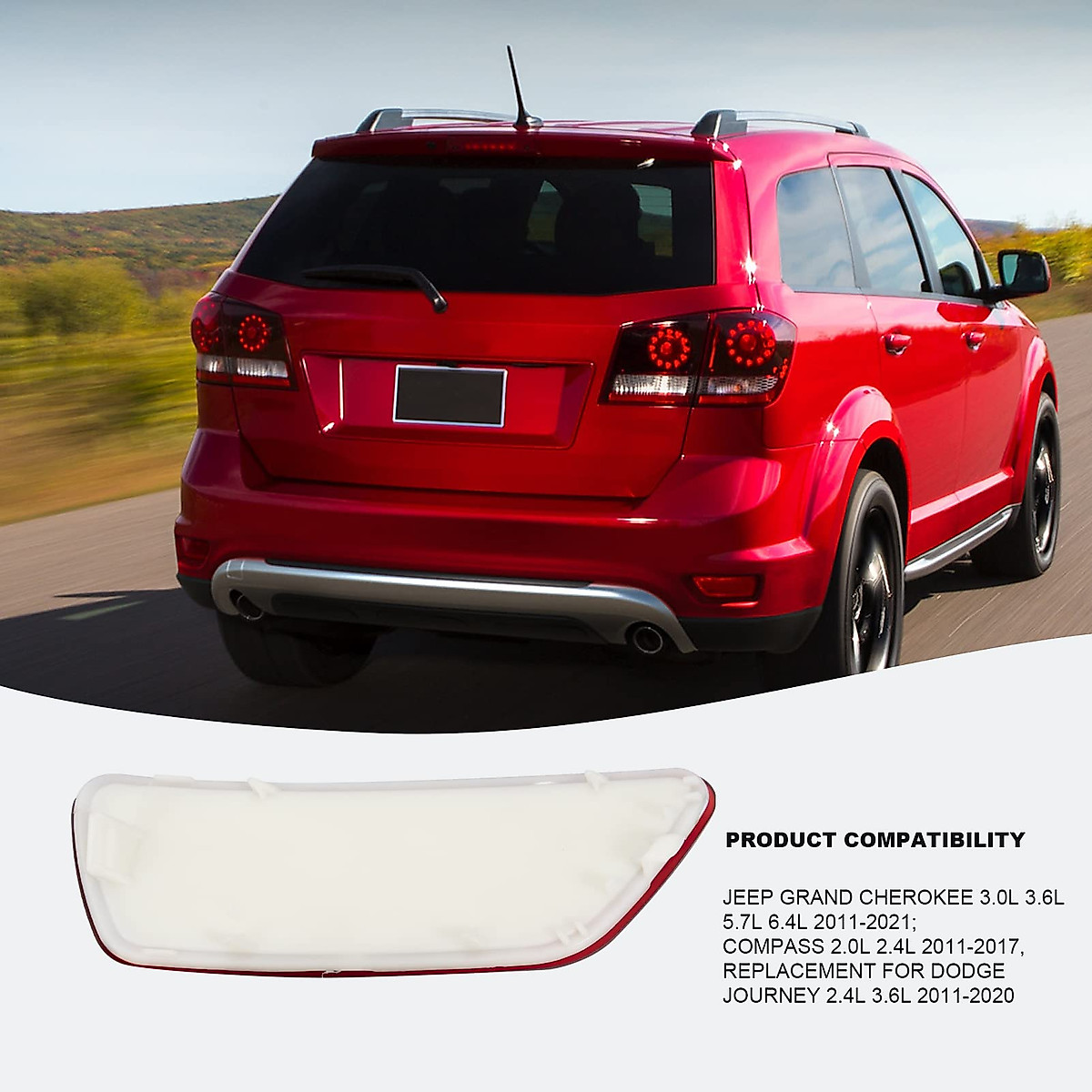 NFSpeeding 2 PCS Rear Bumper Reflectors Compatible with Grand Cherokee 2011-2021,Compass 2011-2017, Journey 2011-2020, Replaces 57010721AC 57010720AC (Red Lens, Left and Right)