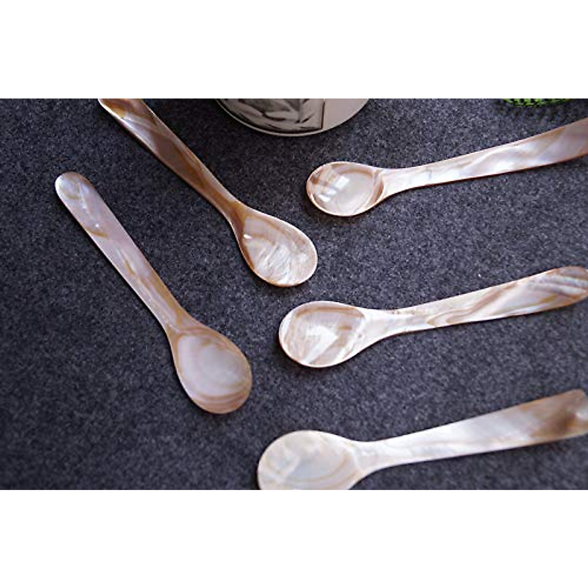 DUEBEL Set of 10 Pink Mother of Pearl 3.55′′ Caviar Spoons for Caviar Serving or Egg Serving