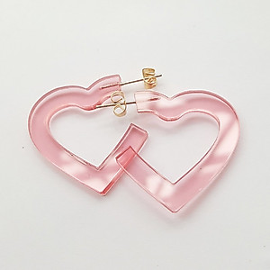 VEINTI+1 Pink Heart Shape Earring Transparent Acrylic Pink Heart Shape Candy Color Women's Charm Earring (3cm,1.18", H3- Pink)
