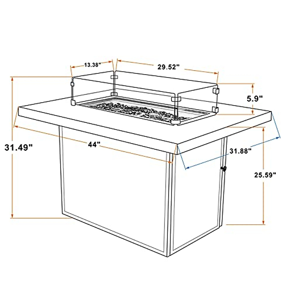 JHSDFOUIH Aluminum Alloy Fire Pit Table with Glass Wind Guard, 55000 BTU Auto-Ignition Propane Gas Firepit Table with Black Stove Stone, for Outdoor Garden Patio