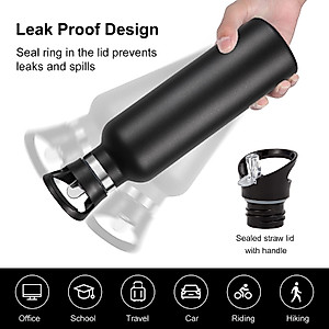 Neihepal Insulated Water Bottles Bulk 16 Pack,Stainless Steel Double Wall Sport Bottle with Lid of Handle,Metal Reusable Thermoses Flask with Cup Cap for School,Hikers,Gift (Black,Set of 16)