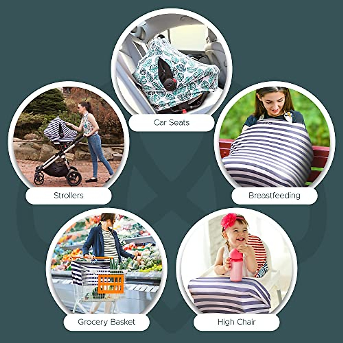 Luv Bug UPF 50 Baby Car Seat Covers with Side Vents, UV Protection, Breathable Breastfeeding Cover, Carseat Canopy for Babies (Palm Leaf)