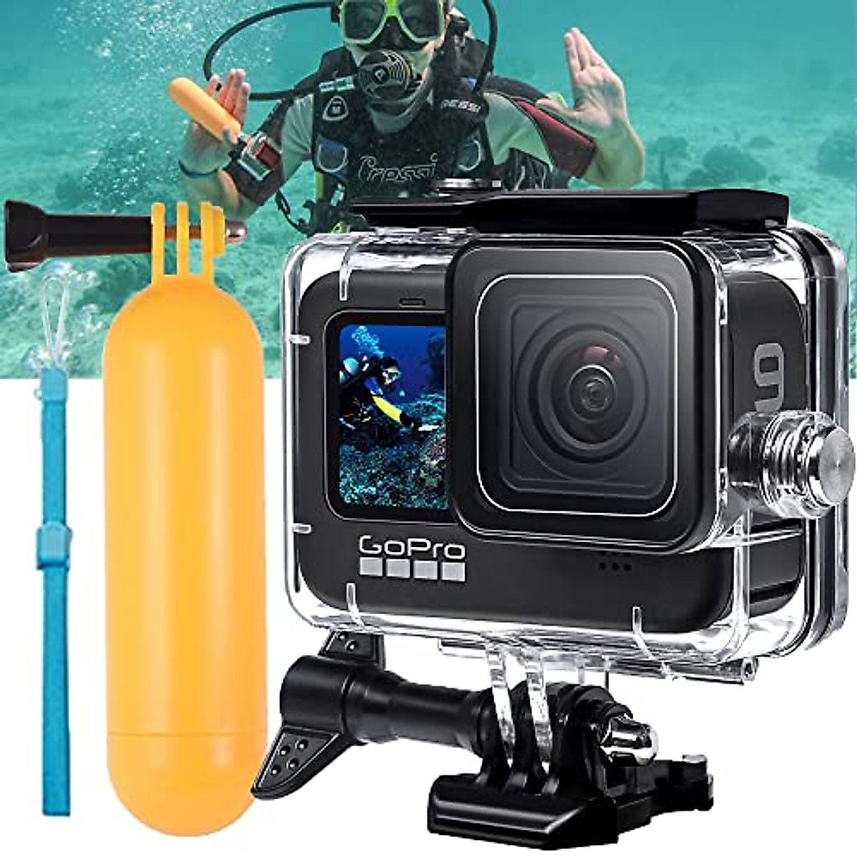 ZLMC 60M Waterproof Case for GoPro Hero 11 10 9 Black, Protective Underwater Dive Housing Shell + Holding Selfie Stick Floating Stick for Go Pro Hero 11 Hero10 Hero9 Action Camera
