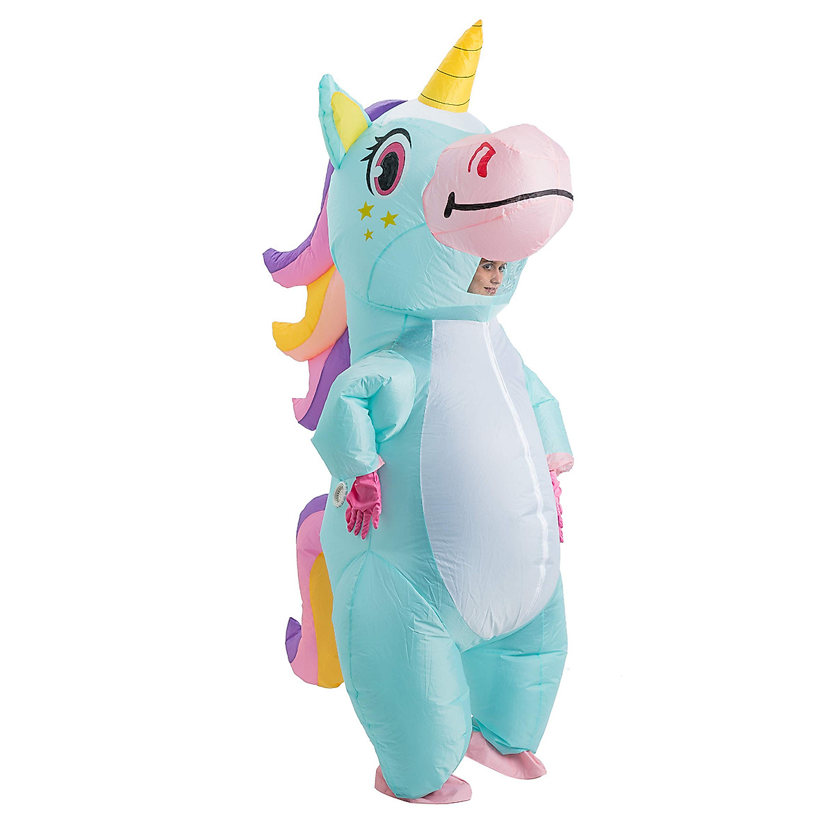 Spooktacular Creations Inflatable Costume Adult, Full Body Riding a Unicorn Blow Up Costume for Halloween Inflatables Costume Dress-Up Party (Blue)
