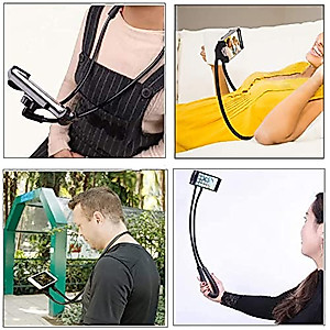 Smart Mobile Phone Stands,Universal Hanging on Neck Cell Phone Mount Holder, Flexible Lazy Bracket DIY Free Rotating for Multiple Functions（Black）