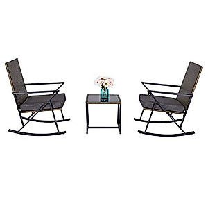 kinbor Outdoor Rocking Chairs, Rocking Patio Furniture 2 Chairs and Table, Outdoor Bistro Set for Patio Porch Backyard Deck Pool Balcony