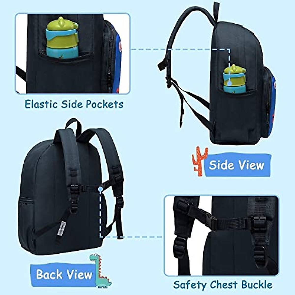 ChaseChic Cute Lightweight Dinosaur Kids Backpack and Water Resistant Lunch Bag