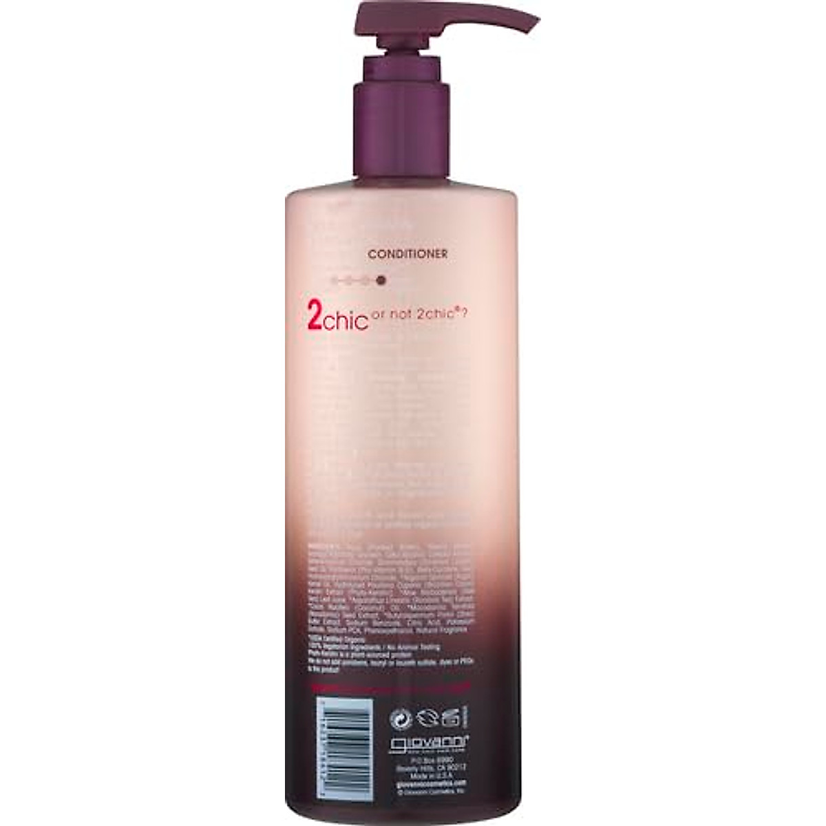 GIOVANNI 2chic Ultra-Sleek Conditioner - Brazilian Phyto-Keratin & Moroccan Argan Oil, Anti-Frizz Formula, Coconut, Shea Butter, Pro-Vitamin B5, Color Safe, Paraben Free - 24 oz