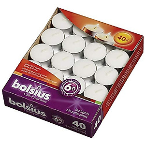 BOLSIUS 40 Pack Unscented Tea Lights - 6 Hours - Premium European Quality - Consistent Smokeless Flame - 100% Cotton Wick - Dinner, Wedding, Party, Restaurant, Spa, Church, & Home Décor Tealights