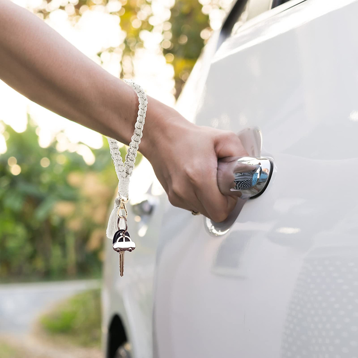 Lusofie Boho Wrist Keychain Tassel Wristlet Keychain Keyring Holder Key Wrist Lanyard for Women(White)