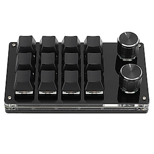 One Handed Macro Mechanical Keyboard, Portable Multifunctional One Handed Mechanical Gaming Keypad with 12 Fully Programmable Keys & Knob, for Windows, for Linux, for Vista, for OS X(Black)