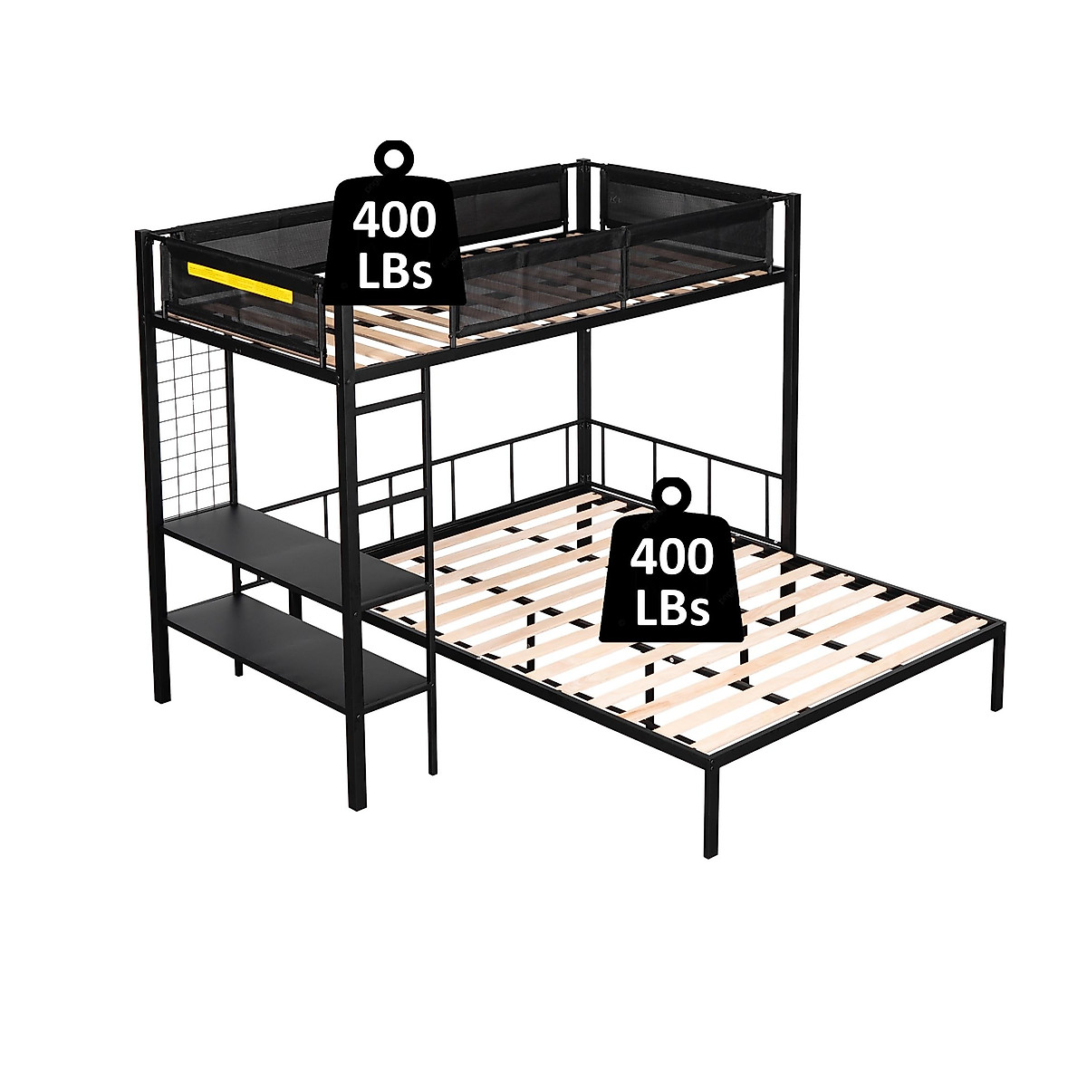 ZVAIGE Metal Double Full Bunk Bed with Shelves and Mesh Panels - Space Saving Loft Bed, Desk Sofa Bed - Ideal for Bedrooms and Dorms - Sturdy and Versatile Single Bunk Bed