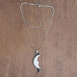 NOVICA Artisan Handmade Bone Pendant Necklace | Garnet Pendant Necklace for Women | Crescent Moon Pendant Necklace | .925 Sterling Silver Pendant Necklace | Artisan Pedant Necklace