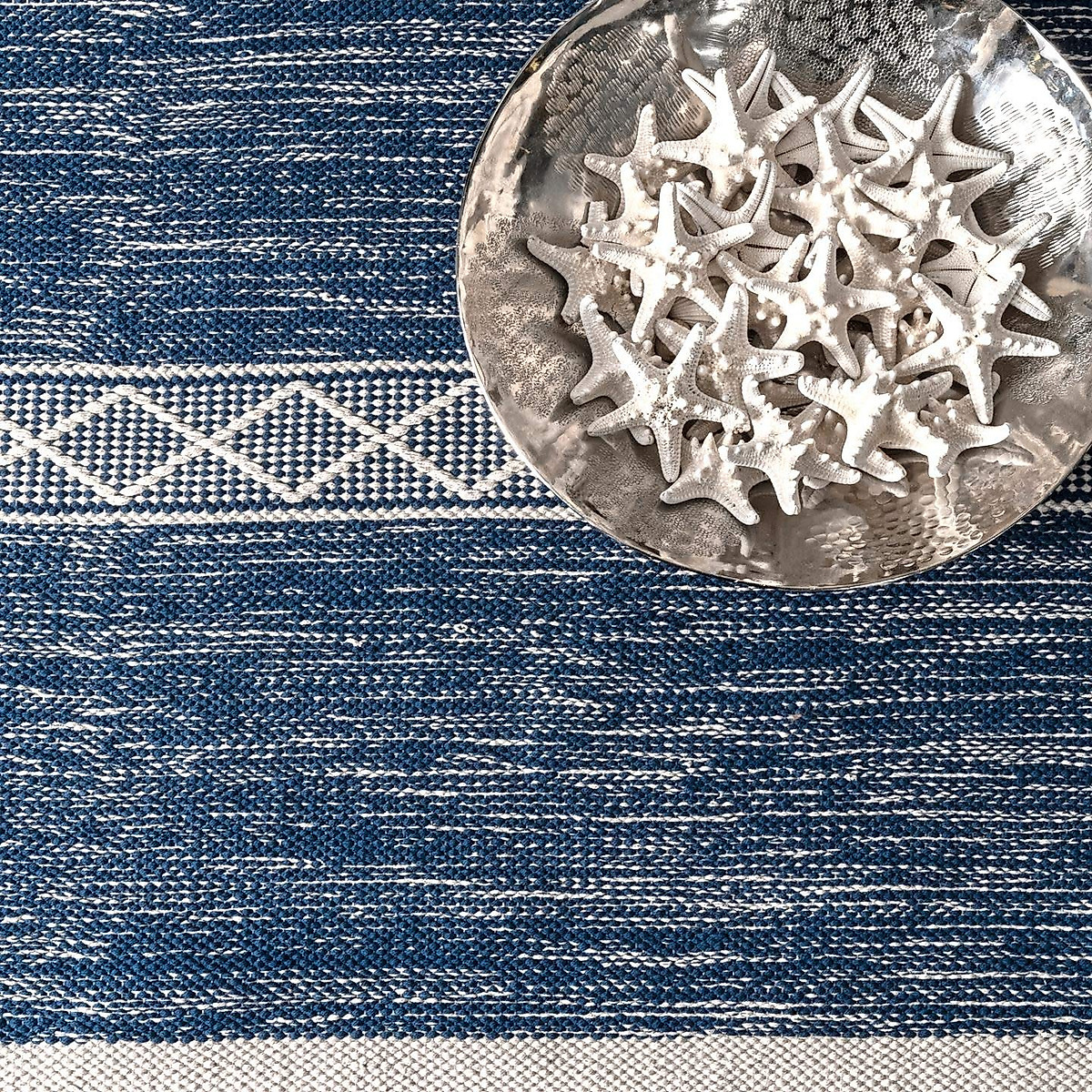 nuLOOM Striped Fringe Angela Area Rug, 9x12, Blue