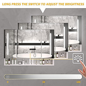 Medicine Cabinet with Mirror and Lights, Lighted Wall Mounted Bathroom Mirror with Storage, Dimmer,Defogger, Wall Mounted Cabinet for Bathroom Toilet Kitchen (39'' x 28'')