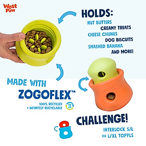 West Paw Zogoflex Toppl Interactive Treat Dispensing Dog Puzzle Play Toy, 100% Guaranteed Tough, It Floats!, Made in USA, Small, Aqua