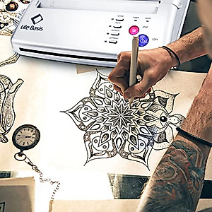 Life Basis Tattoo Stencil Transfer Machine Thermal Tattoo Kit Copier Printer Thermal Printer for Men and Women with 20pcs Tattoo Stencil Transfer Paper Silver Update Version