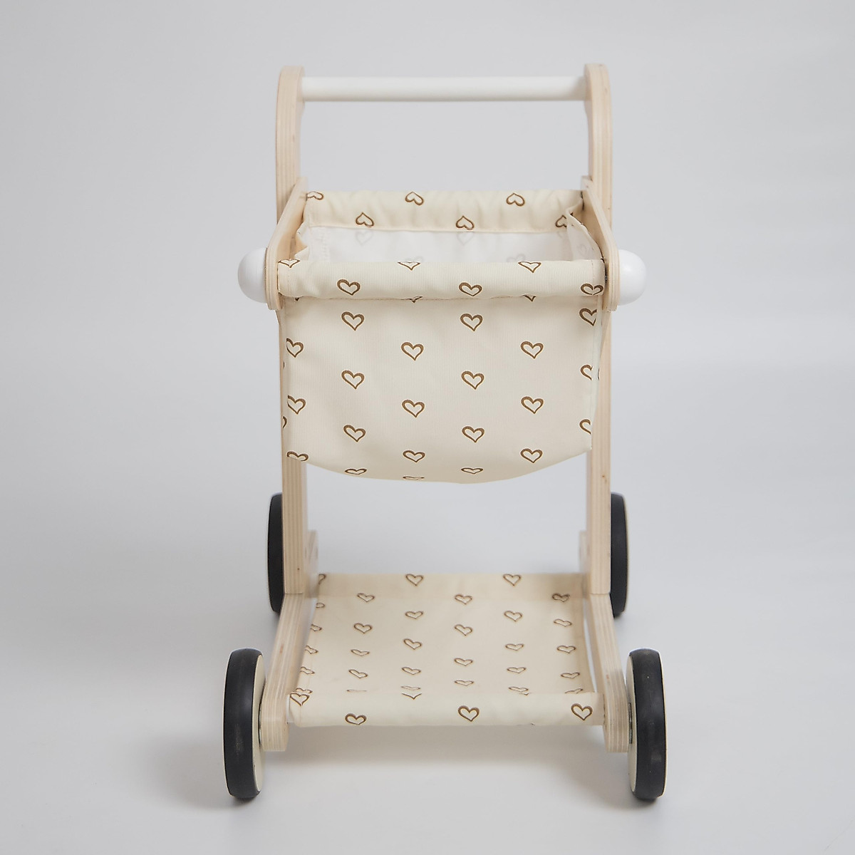 Hopscotch Squad Baby Wooden Shopping Cart Push Pull Walker Doll Stroller for Toddler, Pretend Peducational Learning Walker, Play Wagon with Rubber Wheel, Larger Size 16.5” x 111.4” x 18”